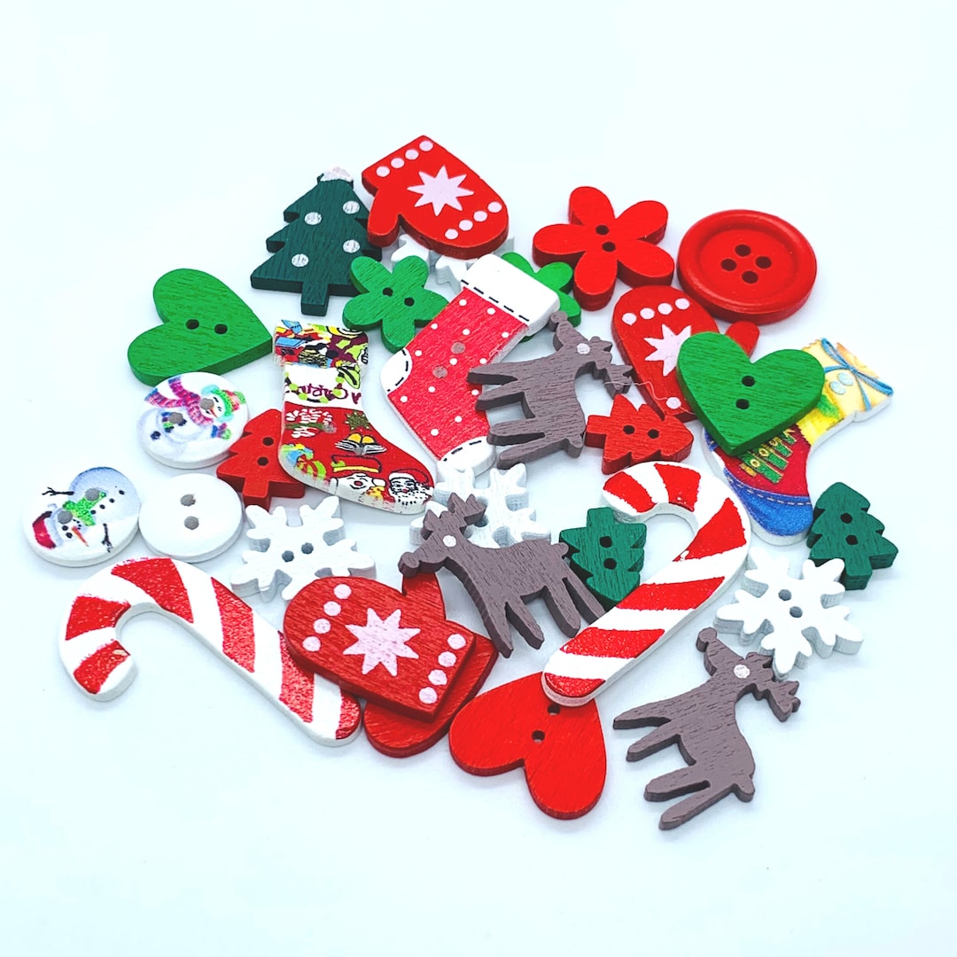 Christmas Buttons, Christmas Tree Buttons, Stocking Buttons, Snowflakes ...