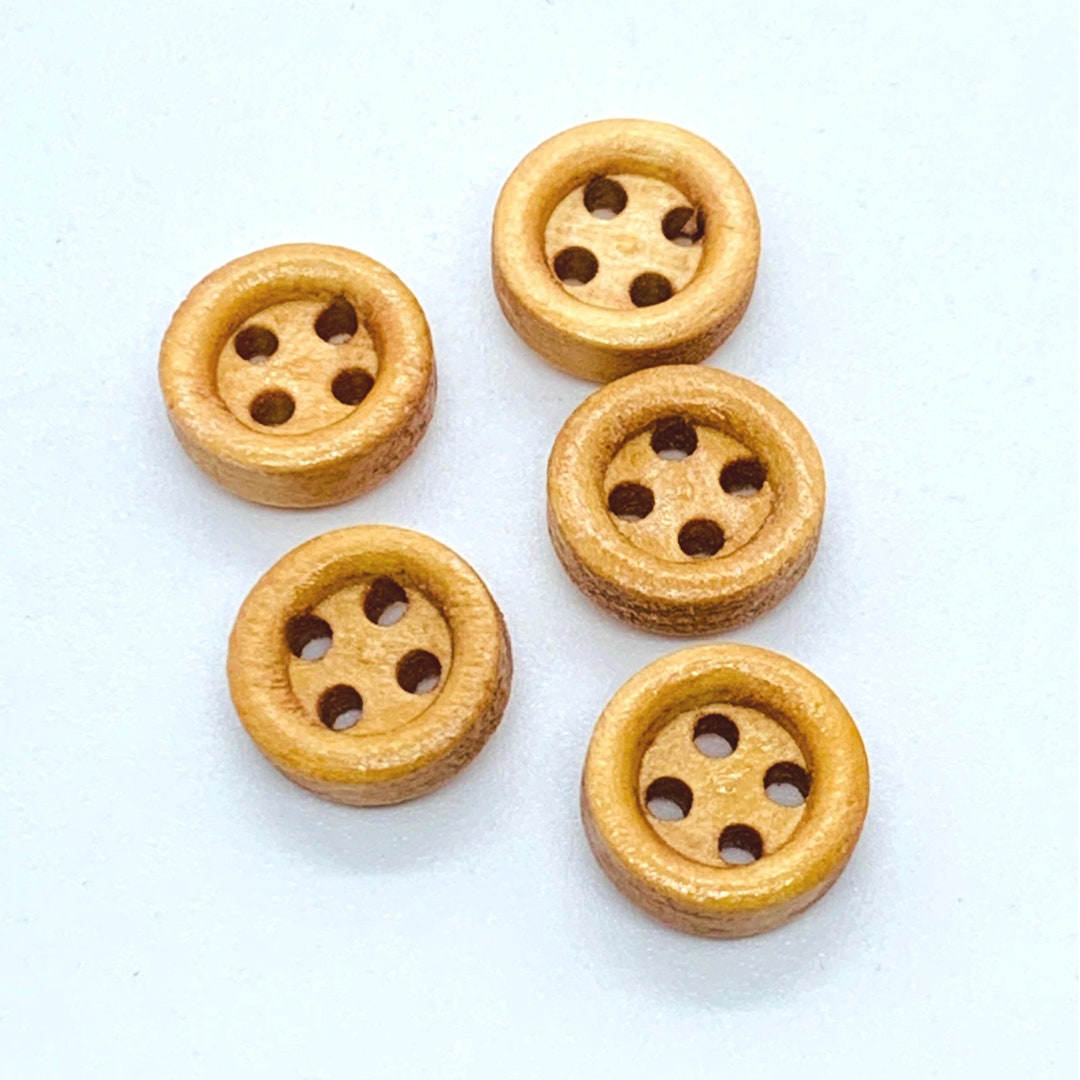 Tiny, Round, Mini, Light Brown Wooden Buttons, Craft Buttons, Doll ...