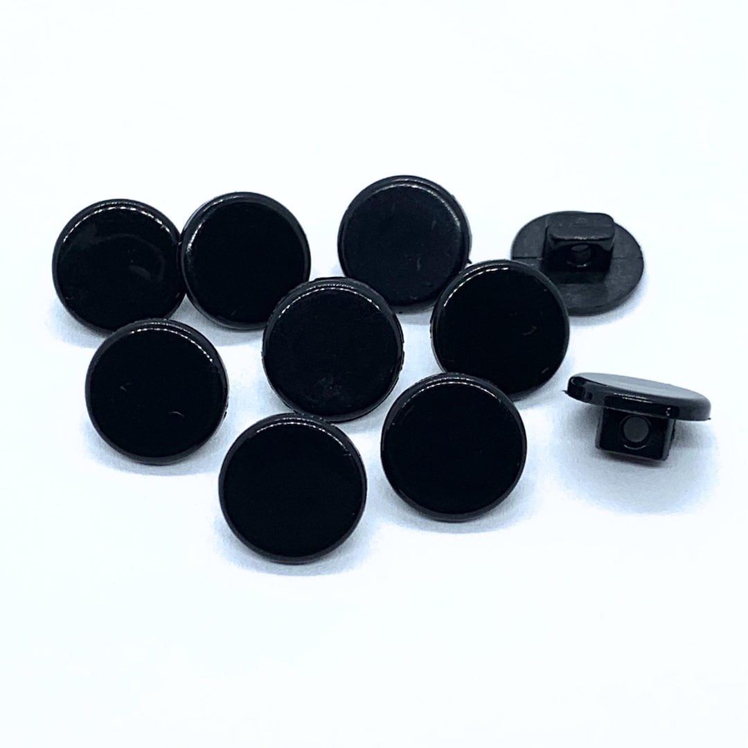 Round, Shiny Black Buttons, Flat Top Button, 10 Mm Button, Shank Back ...