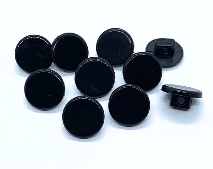 Round, Shiny Black Buttons, Flat Top Button, 10 Mm Button, Shank Back ...