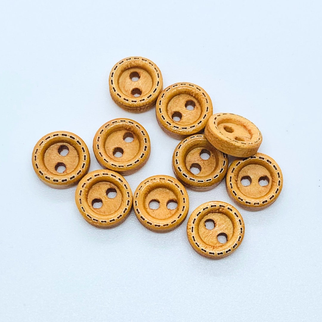 Tiny, Round, Mini, Brown Wooden Buttons, Craft Buttons, Doll Clothes ...