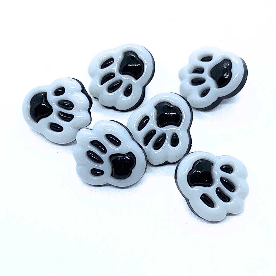 Dog Paw Buttons, Animal Buttons, Animal Paw Button, Black and White Dog ...