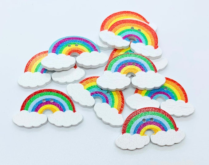Wooden Rainbow Buttons, Rainbow Colors, Gift for Sewer, 2 Hole Button ...