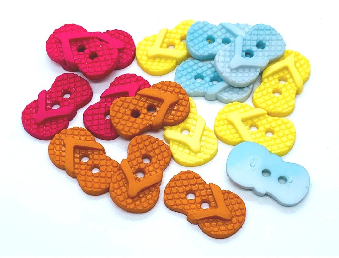 Flipflop or Sandal Buttons, Beach Buttons, Multi Colors, Acrylic, Shank ...