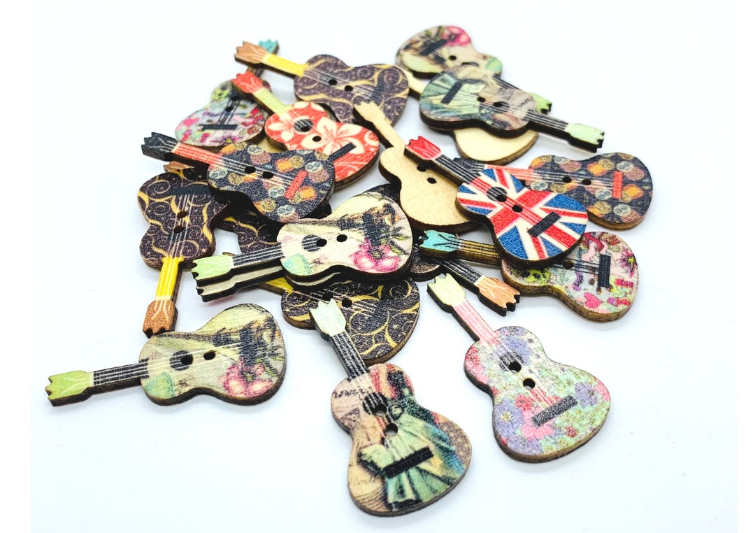 Guitar Button, Guitar Shape Button, Musical Button, 2 Hole Button, Wood ...