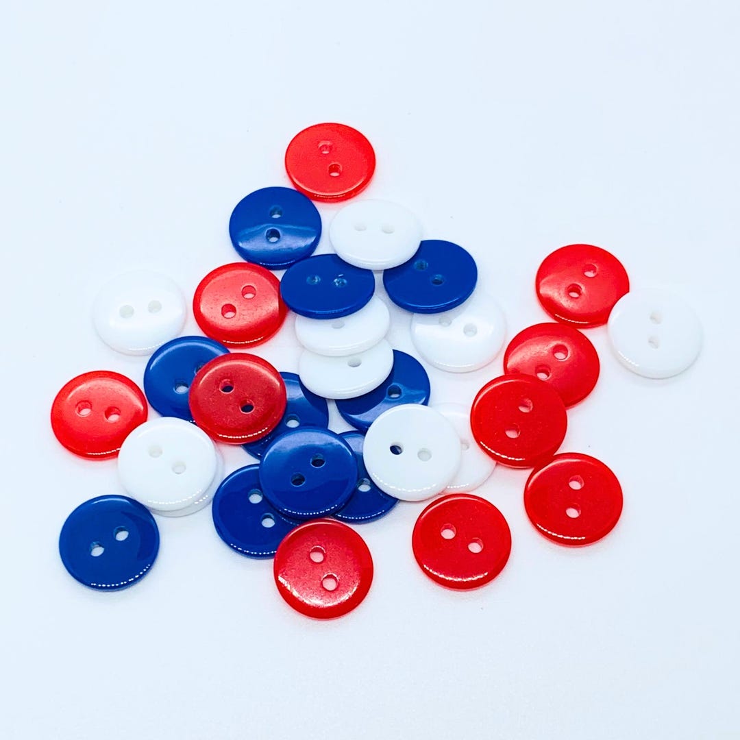 Red, White and Blue Buttons, Craft Button, 2 Hole Button, Bright Red ...