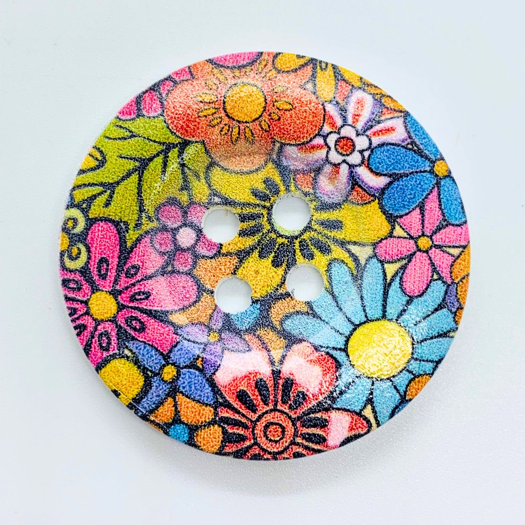 Extra Large Round, Wooden Button, Mixed Colors, 4 Hole, 50mms, Sweater ...