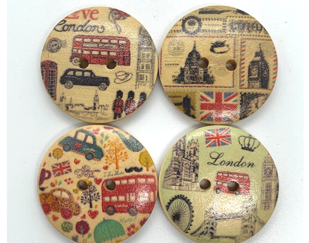 London Buttons, Wooden England Button, Round, 2 Holes, 3cm in Diameter ...