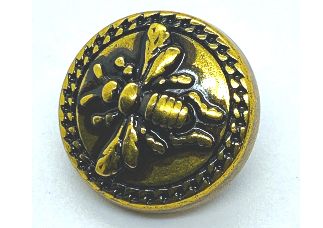 Metal, Gold Bee Button, Gold and Black Button, Shank Style Fancy Button ...