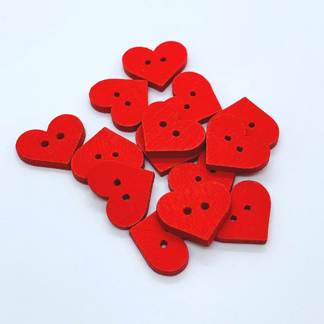 Wooden, Red Heart, Craft Button, 2 Hole Button, Doll Clothes Button ...