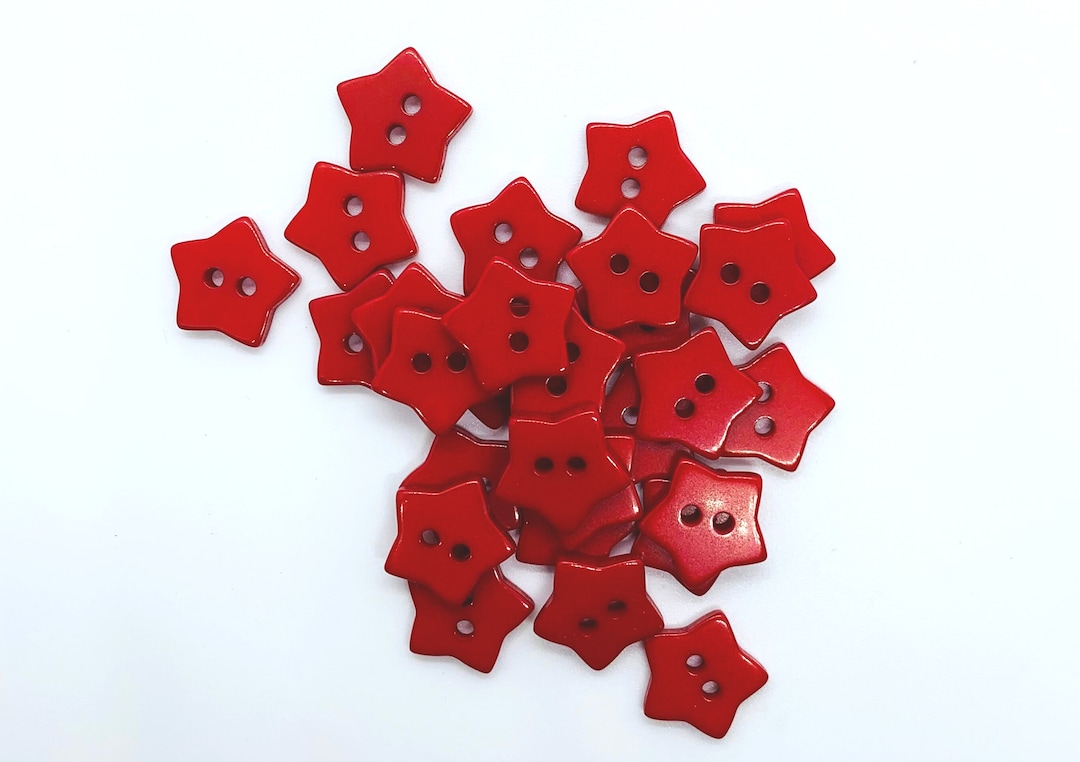 Star Shaped, Shiny Red Button. 2 Holes for Sewing, Gift for Sewer, Gift ...