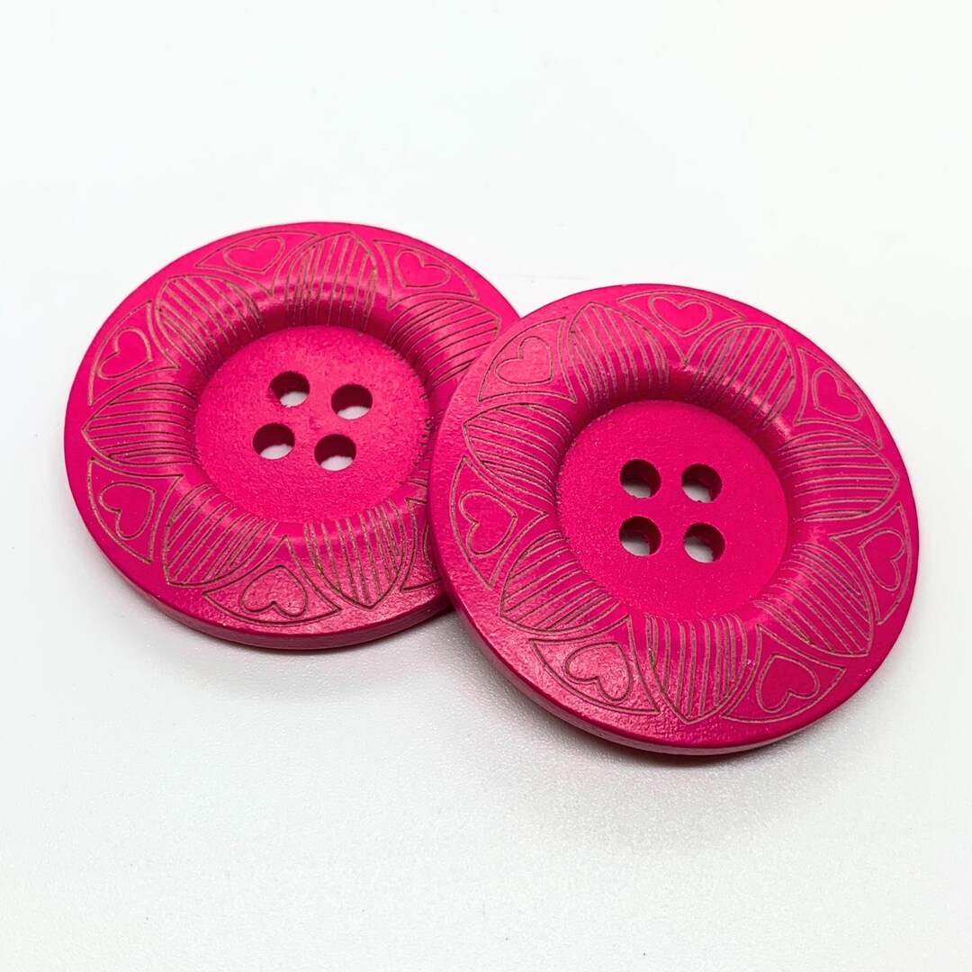 Extra Large Round, Wooden Button, Fuchsia Oversize, 4 Hole, 40mm ...