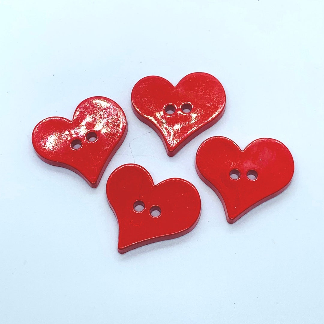 Red Heart Button, 25mm Heart, Craft Button, 2 Hole Button, Bright Red ...