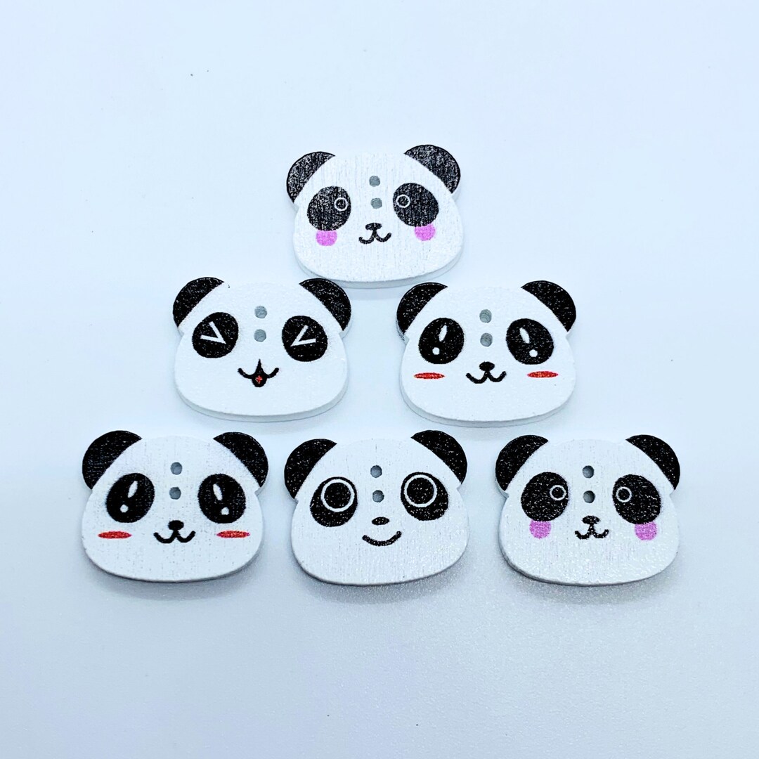Panda Buttons, Black and White Buttons, Wooden Panda Head Button, Panda ...