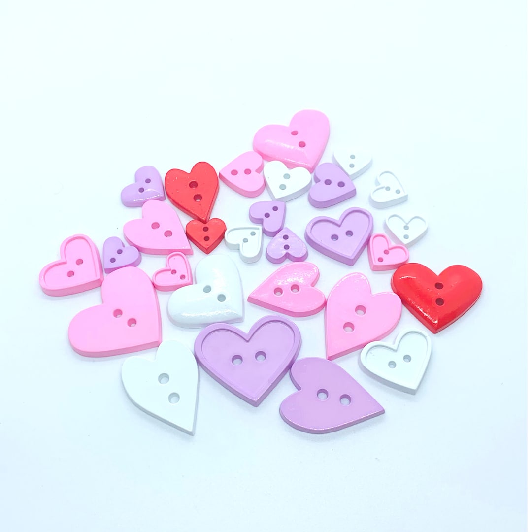 Bulk Bag Buttons, Red Heart Button, Valentine Button, Pink Heart Button ...