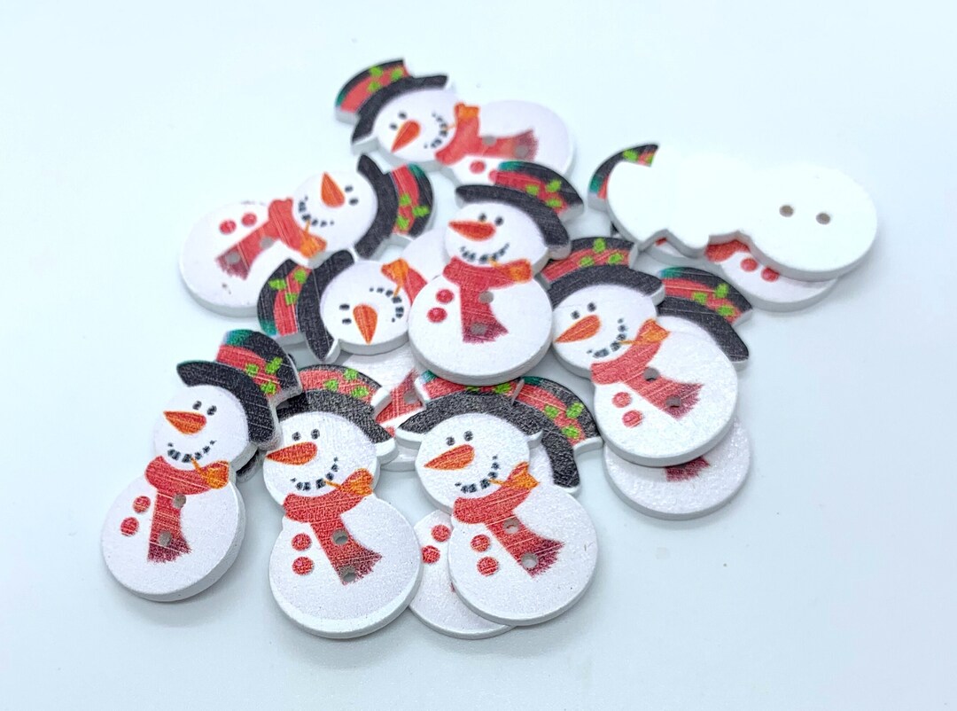 Snowman Button, Painted, Christmas Button, 2 Hole Button, Christmas ...