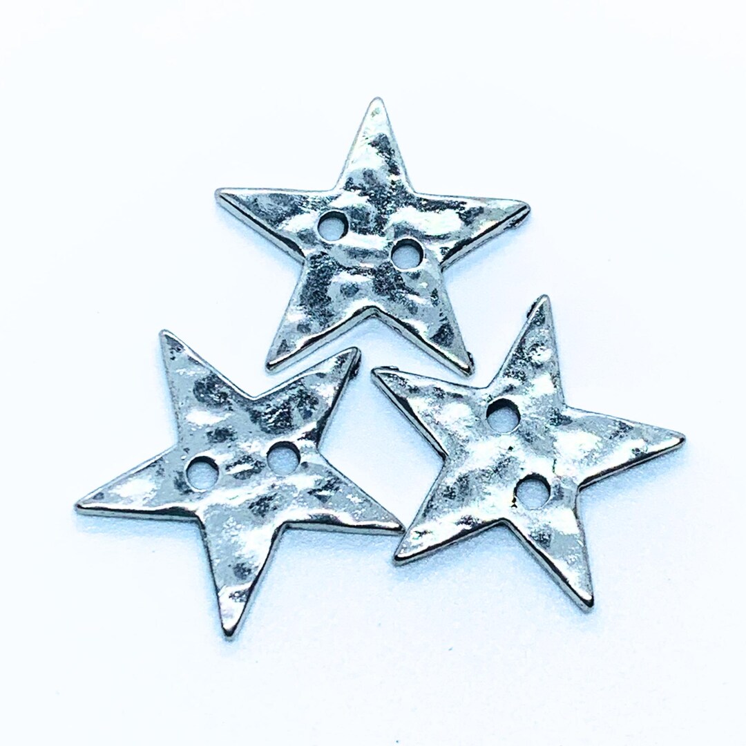 Hammered, Metal Star Button, Antique Silver Button, Star Button, 2 Hole ...