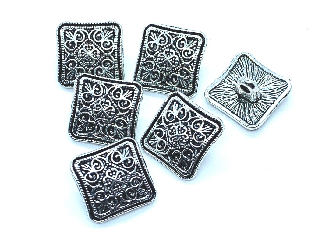 Square, Metal Button, Zinc Based Alloy, Shank Button, Antique Silver ...