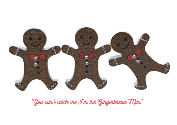 Gingerbread Man Buttons Brown Wooden Painted Christmas | Etsy