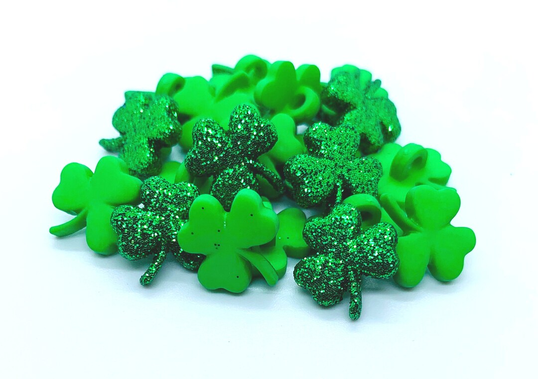 Shamrock Buttons, Resin, Green Matte and Green Glitter, Glitter Button ...