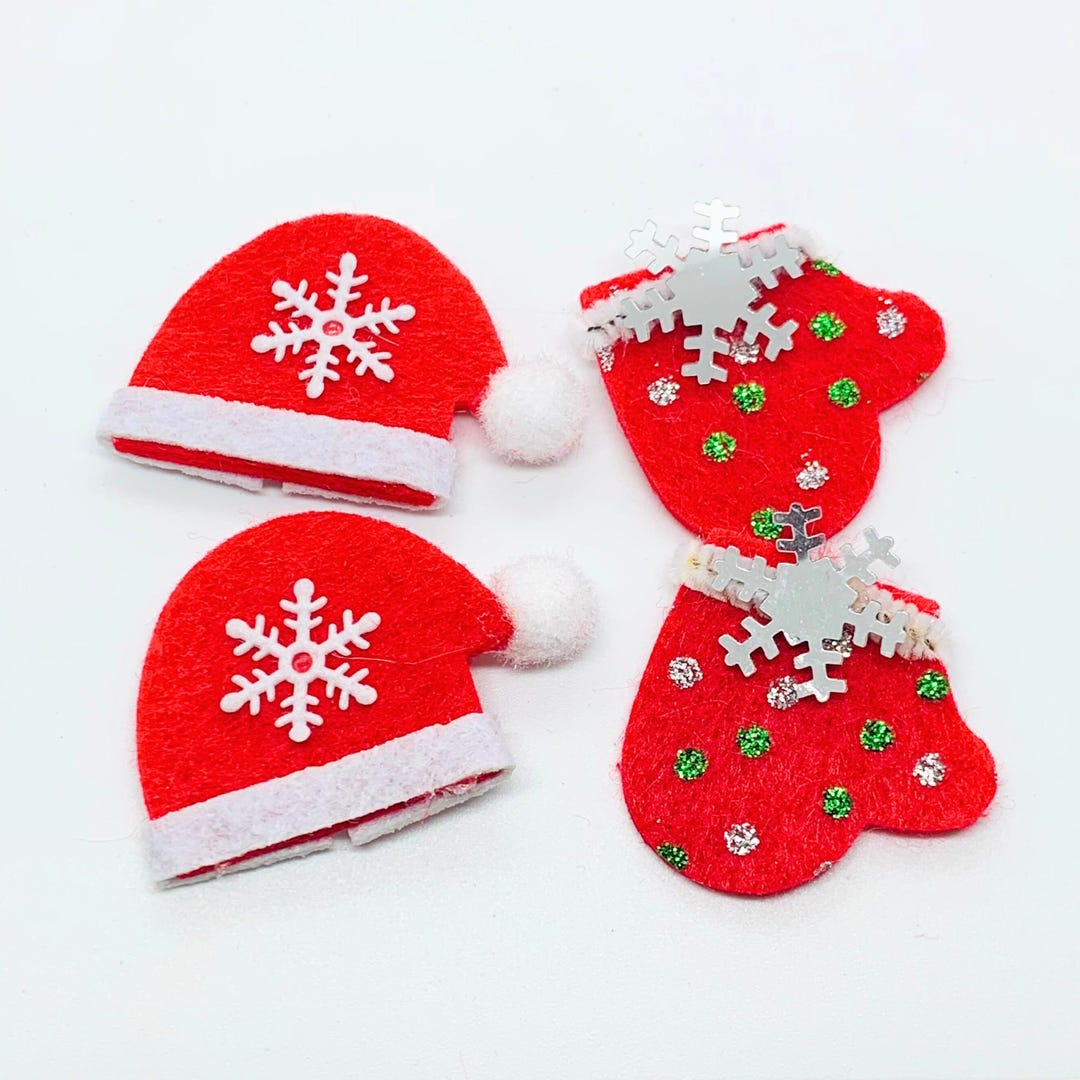 Christmas Felt Mitten, Santa Hat Embellishment, Felt Mitten and Hat ...
