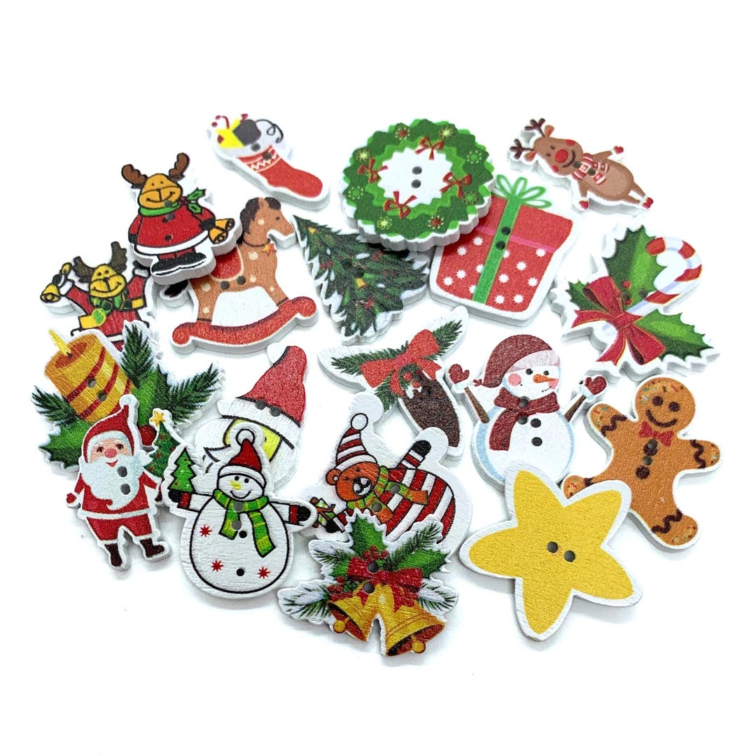 Mixed Wooden Christmas Themed Buttons: Christmas Craft Embellishment ...