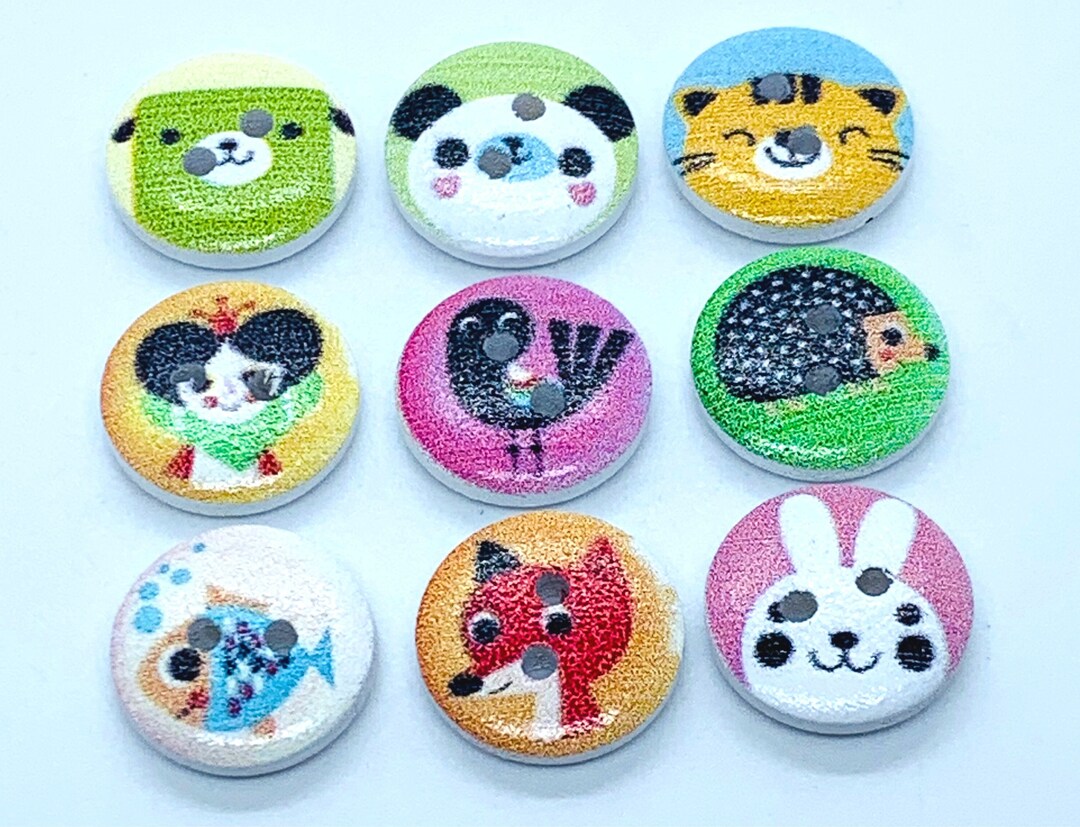 Animal Button, 15mm, 2 Holes, Round, Wooden Button, Gift for Her, Gift ...