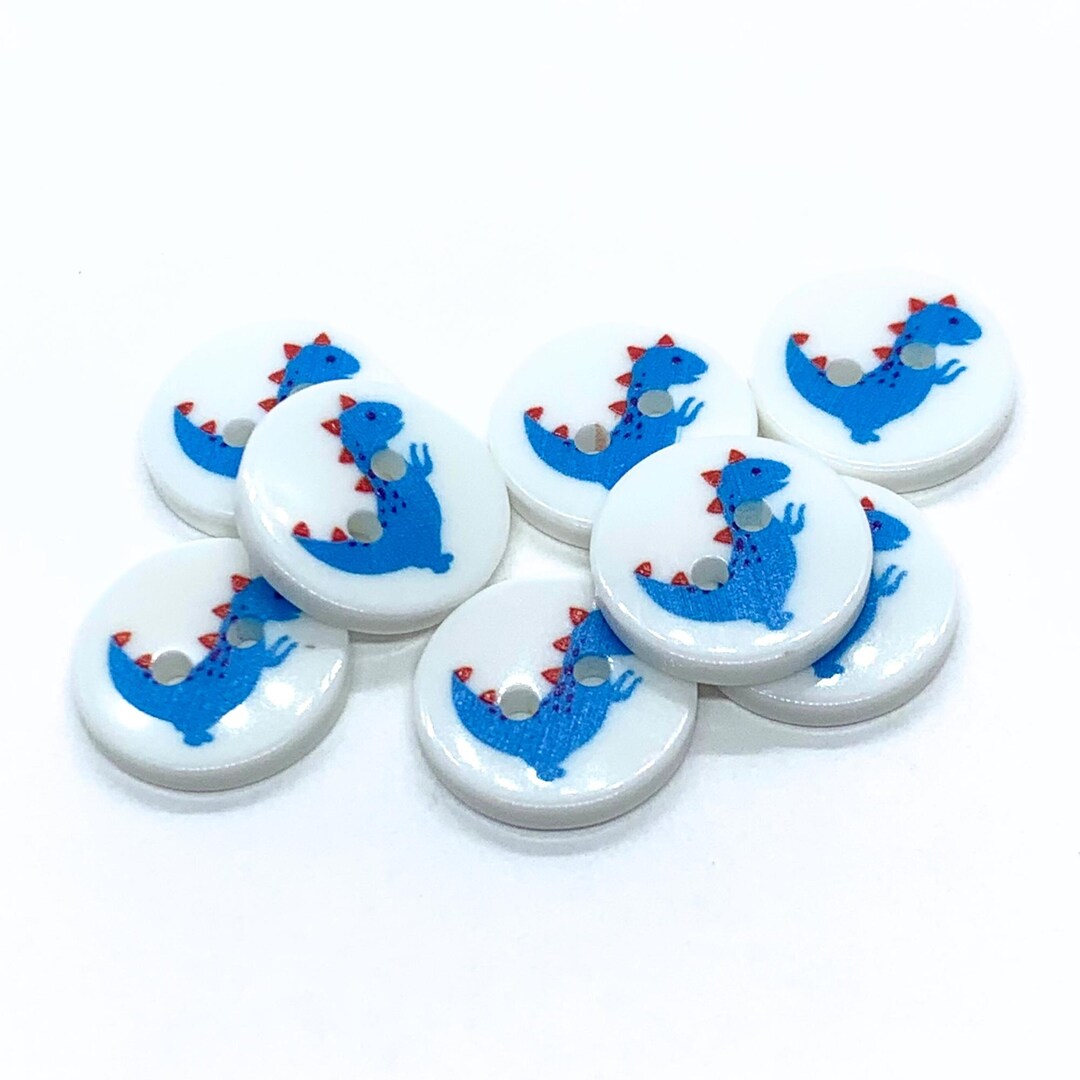 Dinosaur Buttons, White and Blue Buttons, Child Sweater Buttons ...