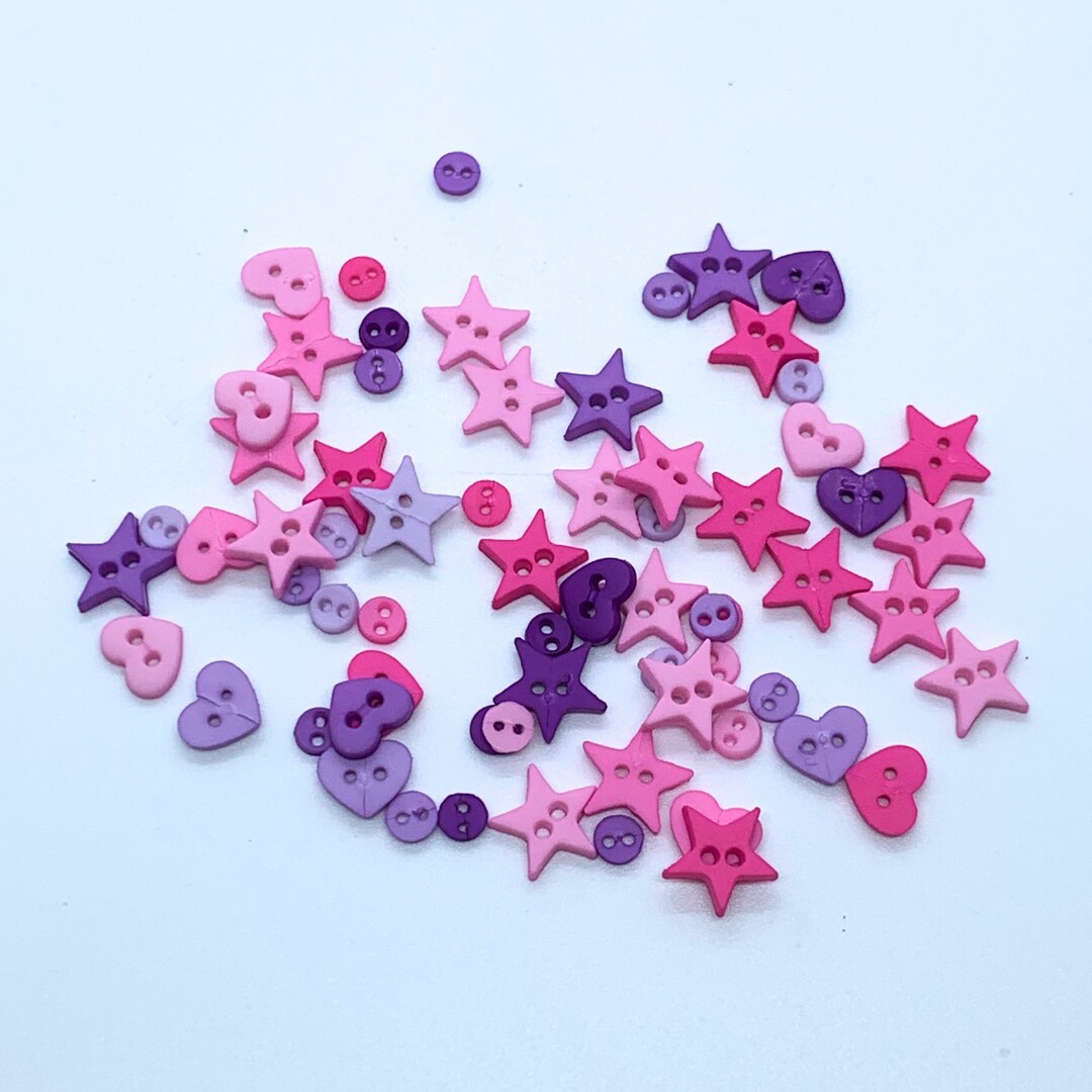 Micro Mini Button, Pink Heart Button, Purple Star Button, Purple Heart ...