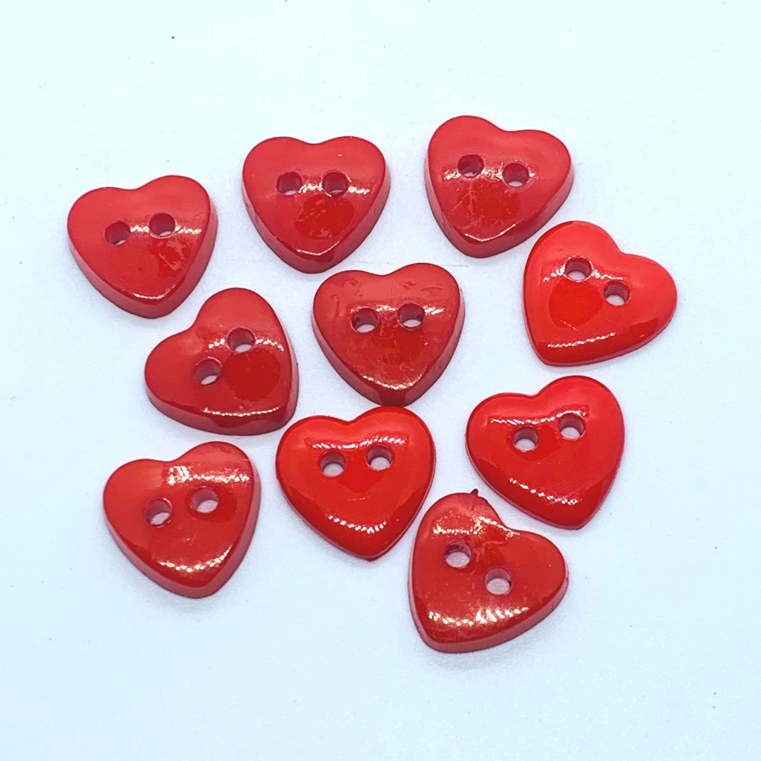 Red Heart Button, 13mm, Craft Button, 2 Hole Button, Bright Red Heart ...