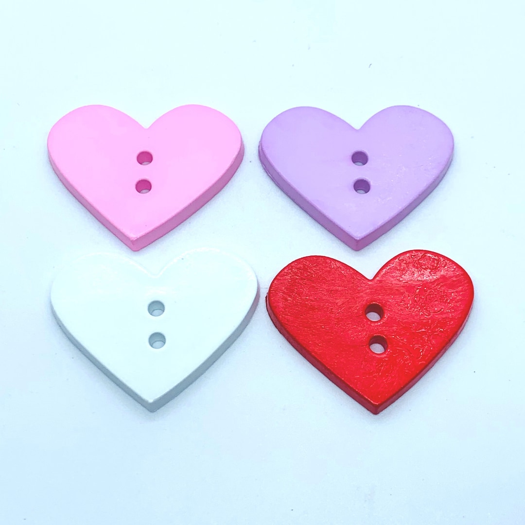Red Heart Button, Valentine Button, Pink Heart Button, White Heart ...