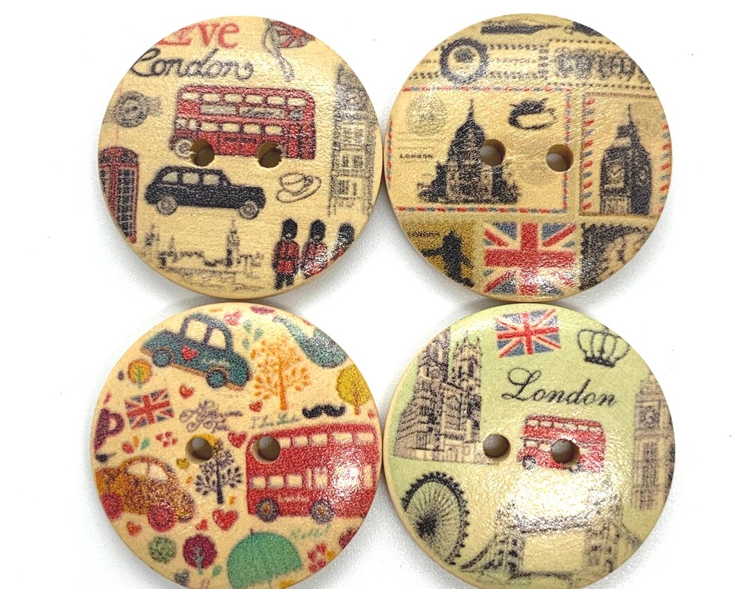 London Buttons, Wooden England Button, Round, 2 Holes, 3cm in Diameter ...