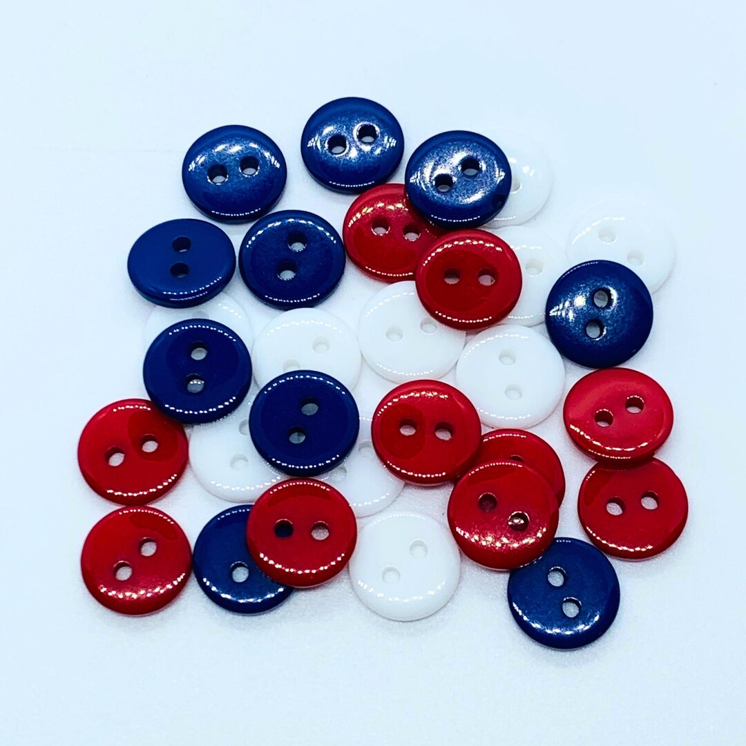 Red, White and Blue Buttons, Craft Button, 2 Hole Button, Bright Red ...