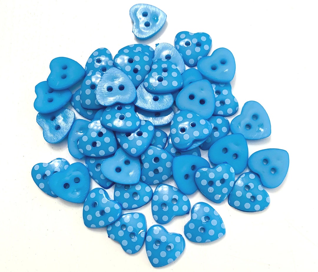 Blue Heart Button, White Polka Dots, 2 Hole Button, 15mm Button, Gift ...