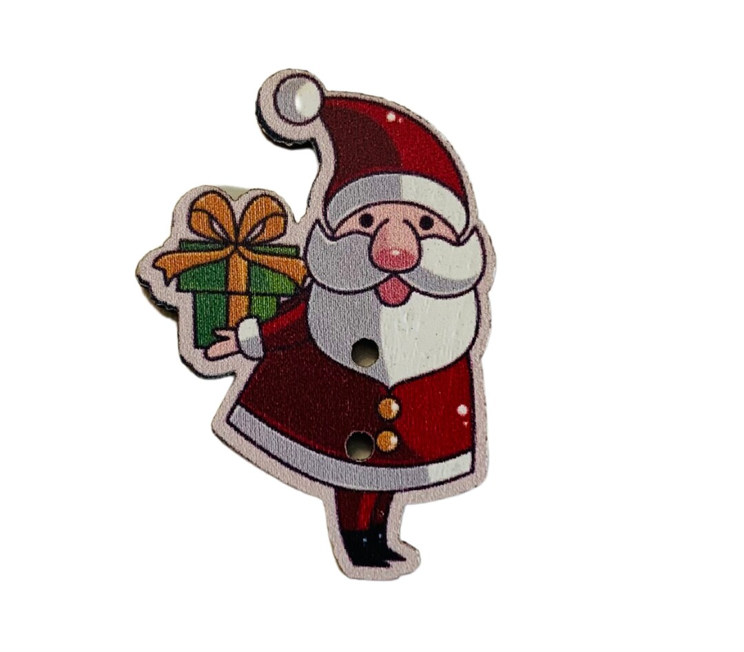 Wooden Painted Santa Clause Buttons. Size is 3.3cm X 2.3cm. 2 Holes ...