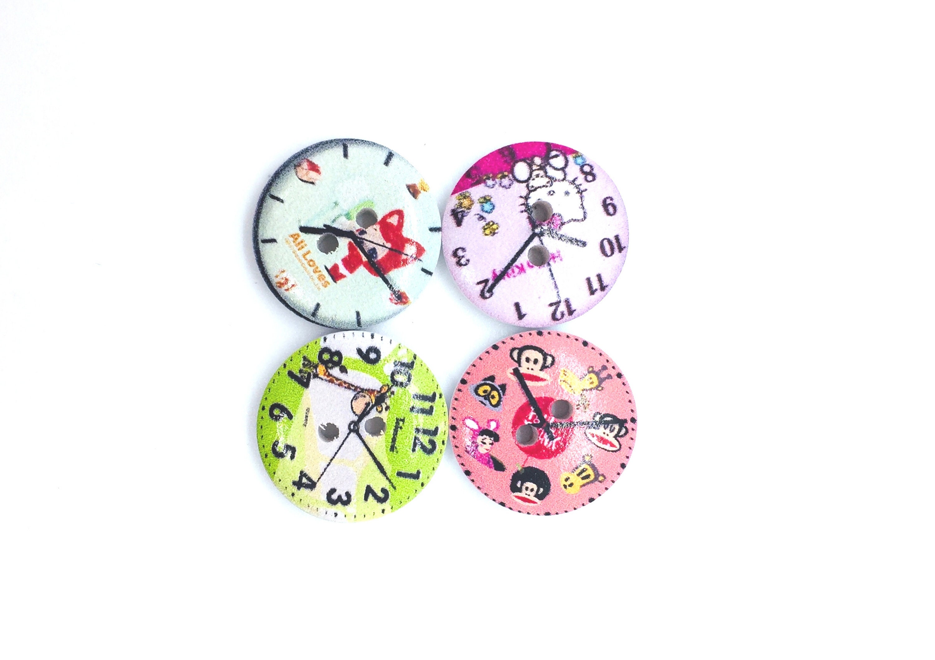 Clock Buttons Round Wooden Button Multicolored 2 Holes - Etsy