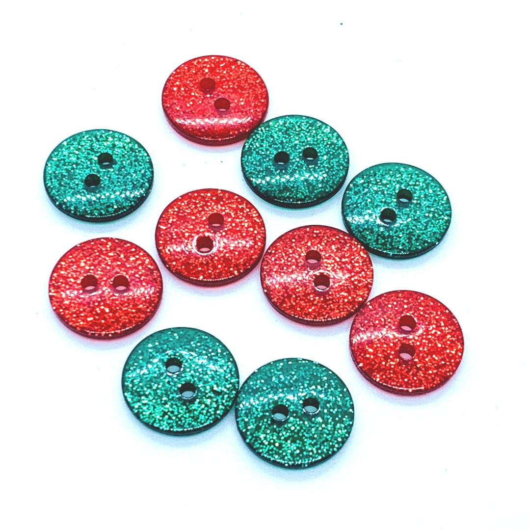Glitter Button, Red Glitter Button, Green Glitter Button, 2 Hole Sewing ...