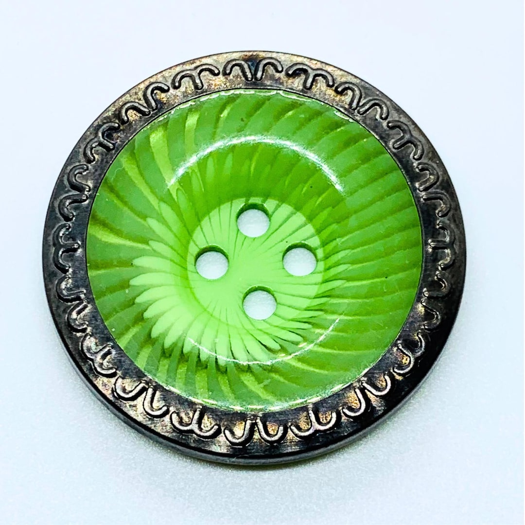 Round Metal Trimmed Buttons, Resin Buttons, 4 Holes, Green Button ...