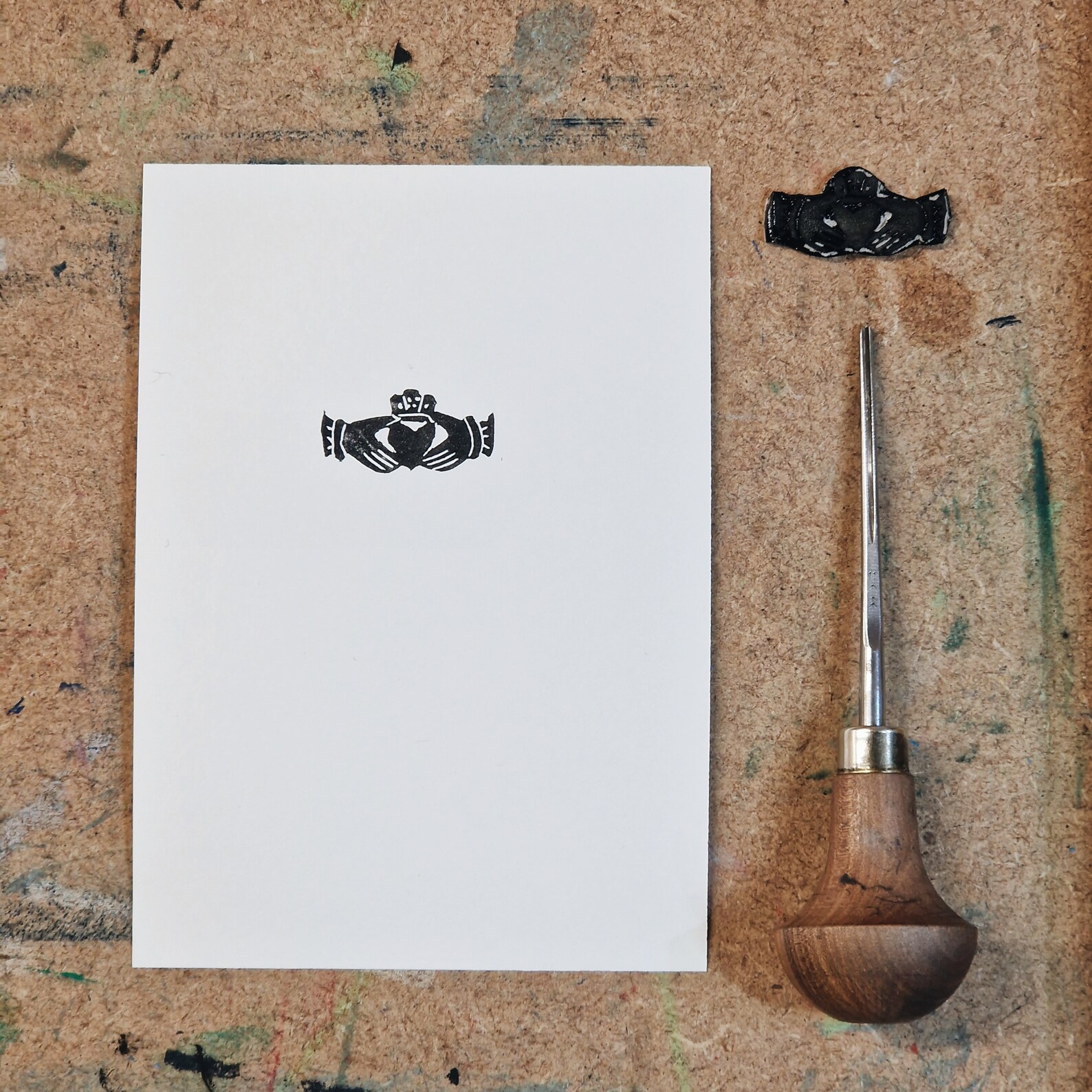 Mini Print - Claddagh - Tiny Original Lino Cut Print - Irish Art - Etsy