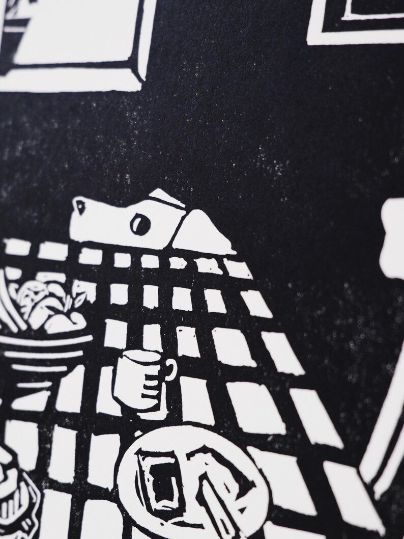 Crusts - Original Linocut Print A5 - Dog Breakfast Table Lino Print - Etsy
