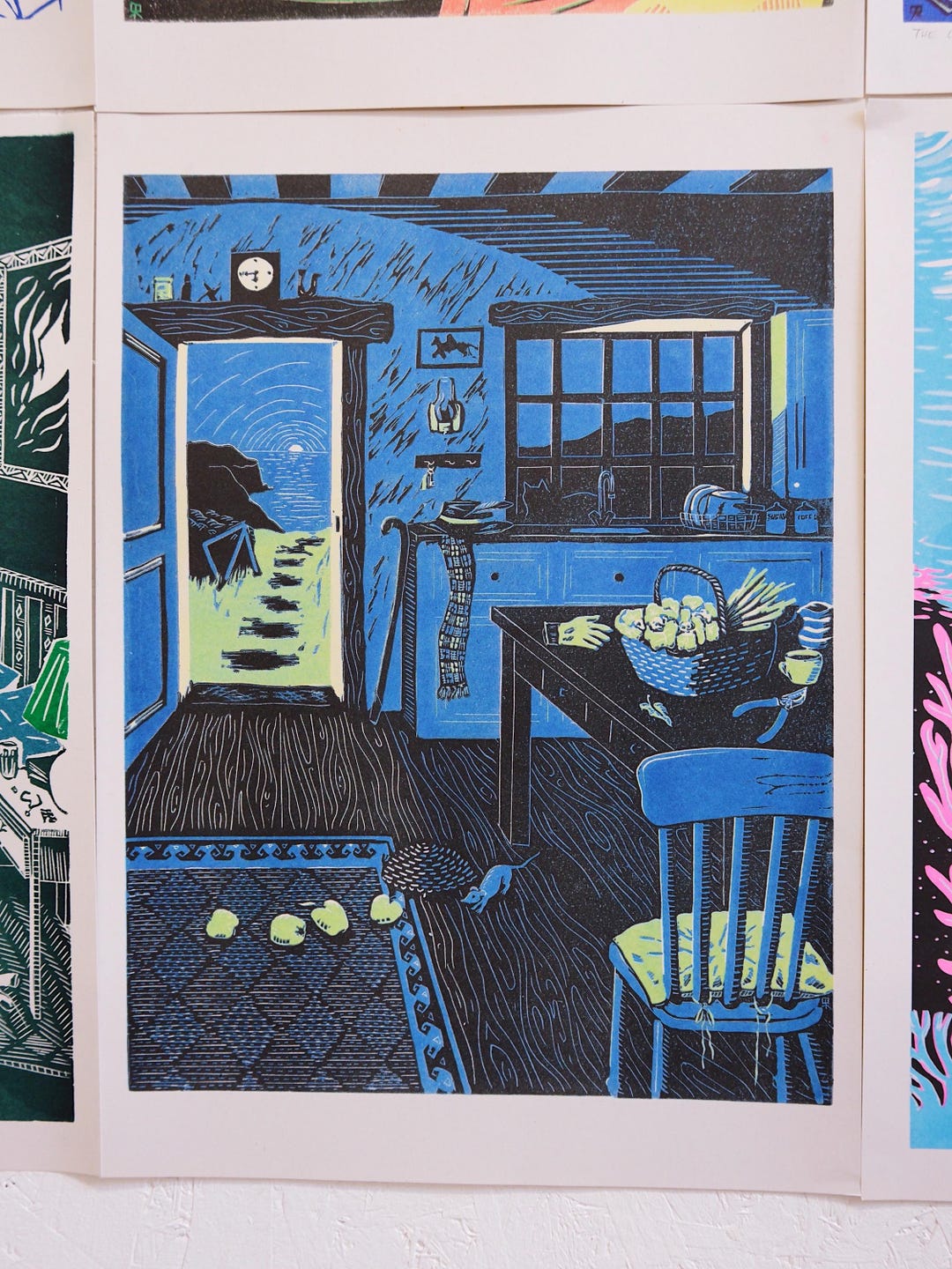 Quarter to Six - Riso Print: Irish or Scottish Cottage Room Scene ...