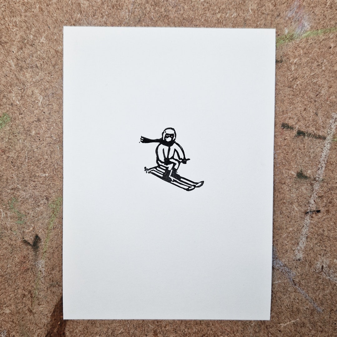 Mini Print - Tiny Skiier - Tiny Lino Cut Print Original Handprinted Art ...