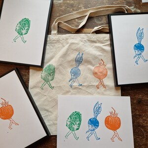 Walking Vegetables Radish or Turnip With Legs Lino Cut Print Original ...