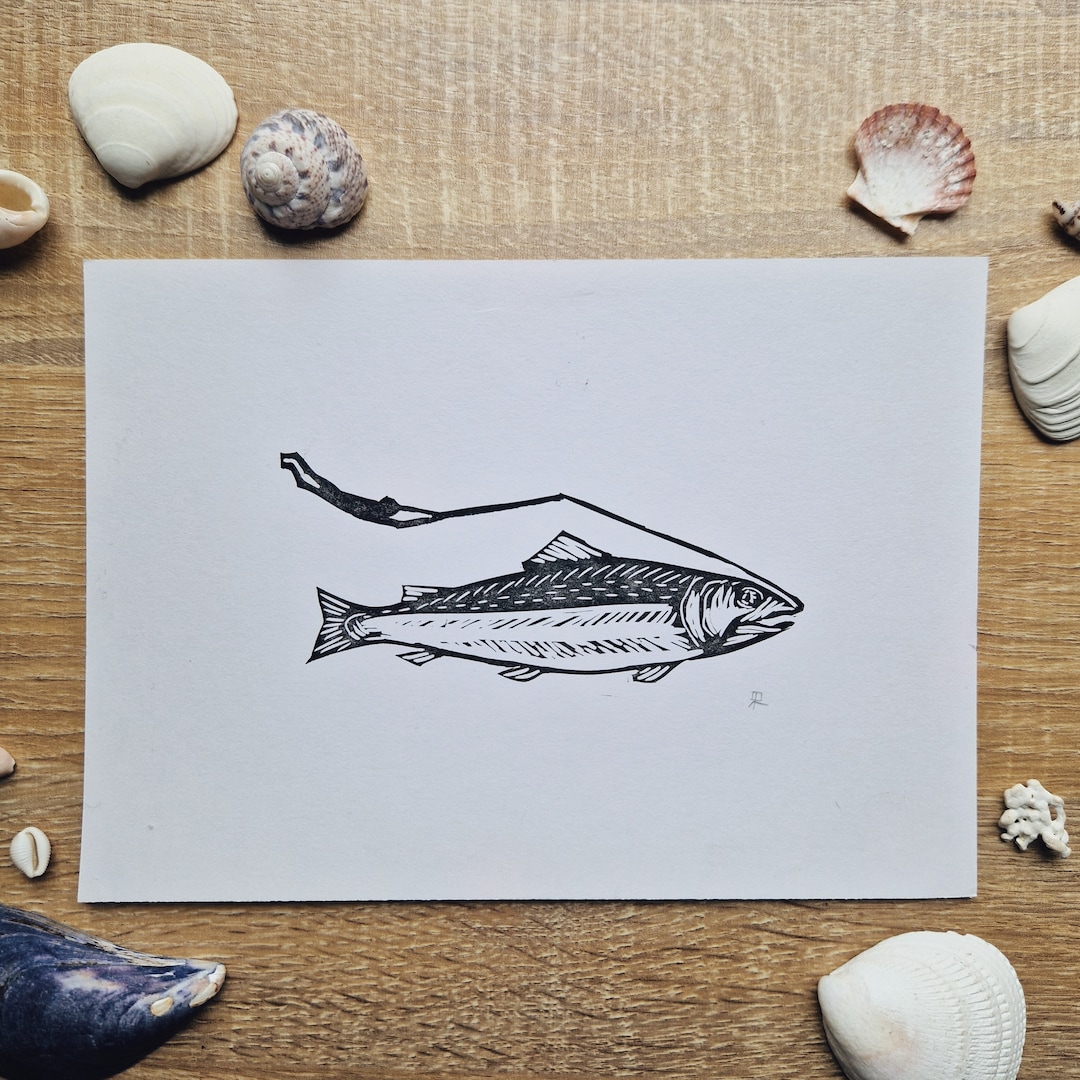 The Salmon of Knowledge A5 Original Linocut Print Hand Printed Irish ...