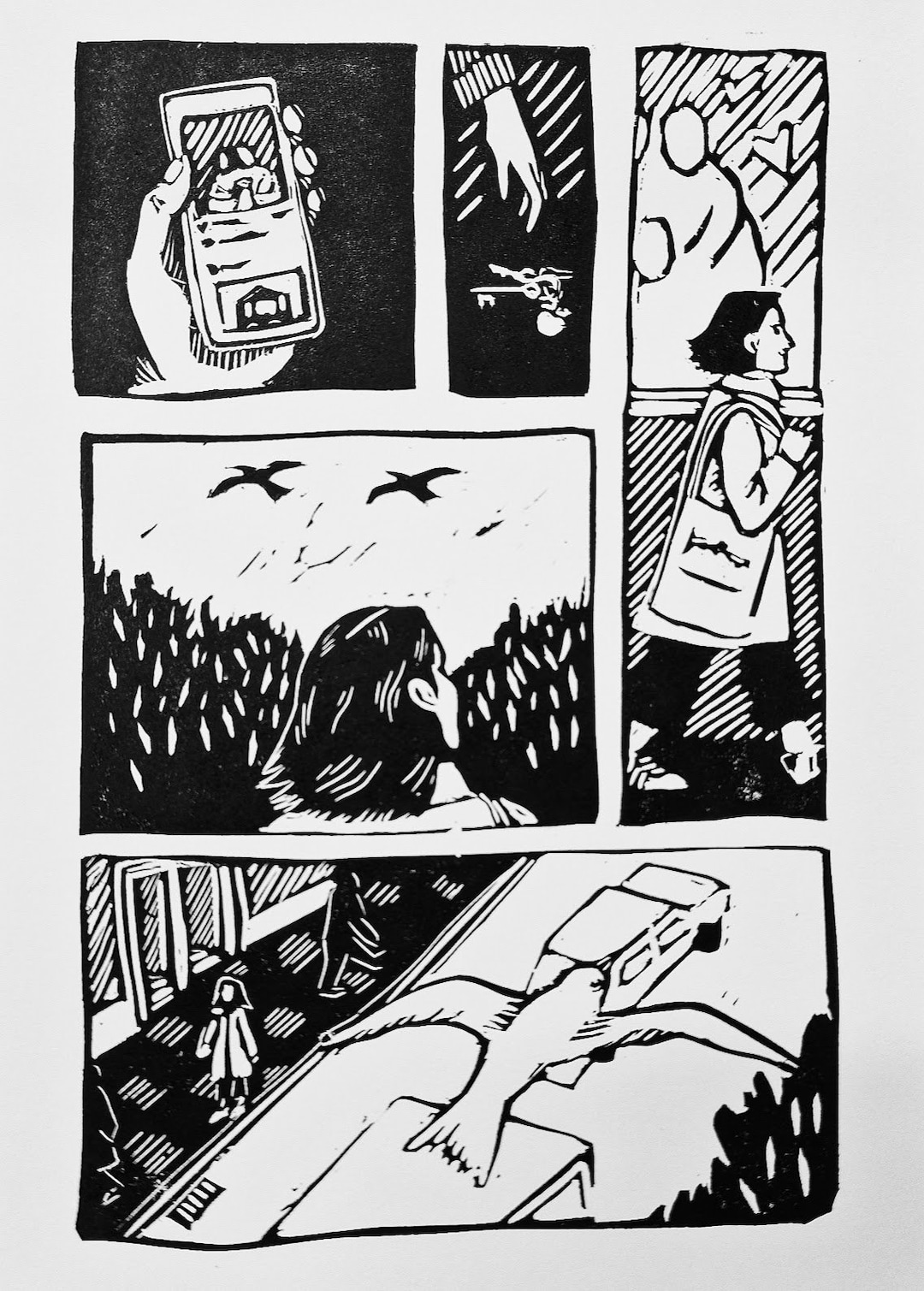 Comic 1 Bird Comic Linocut Print - Etsy