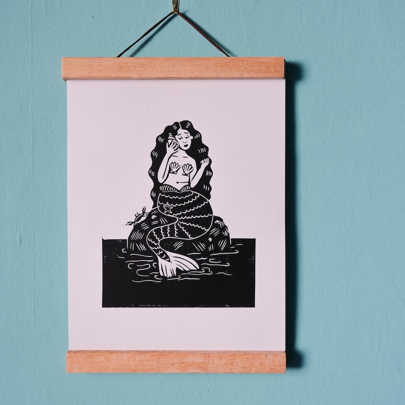 Mermaid Linocut - Etsy