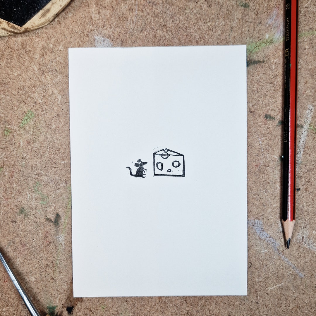 Mini Print Mouse and Cheese Tiny Original Lino Cut Print - Etsy