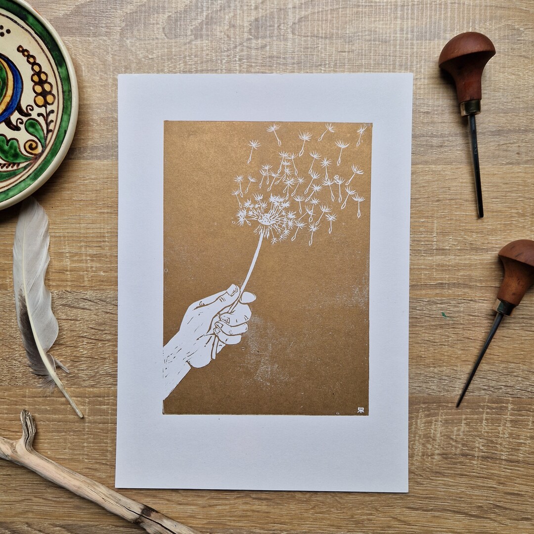 Dandelion Clock - Lino Cut Print - Original Art Handprinted - Etsy