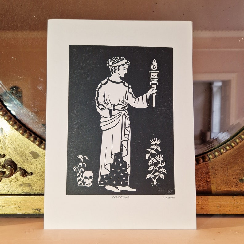 Persephone Greek Goddess Original Lino Cut Print Art - Etsy