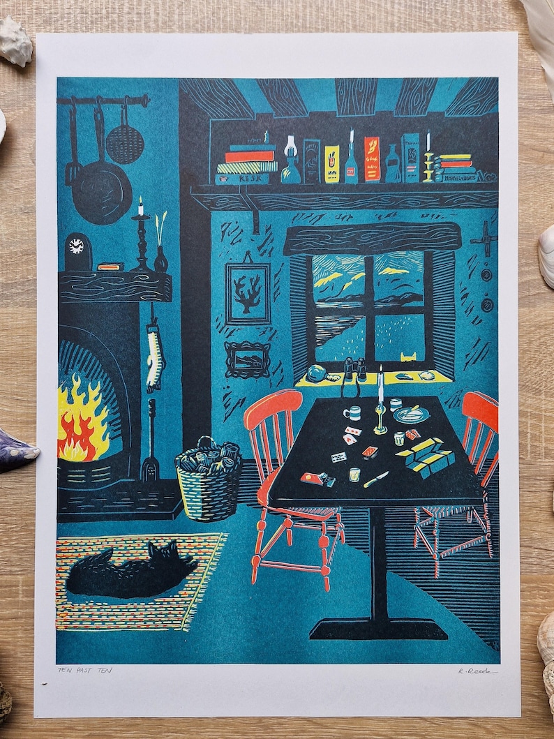 Ten Past Ten- Cottage Bothy Risograph Print: Linocut Riso Art (A3) - Etsy UK